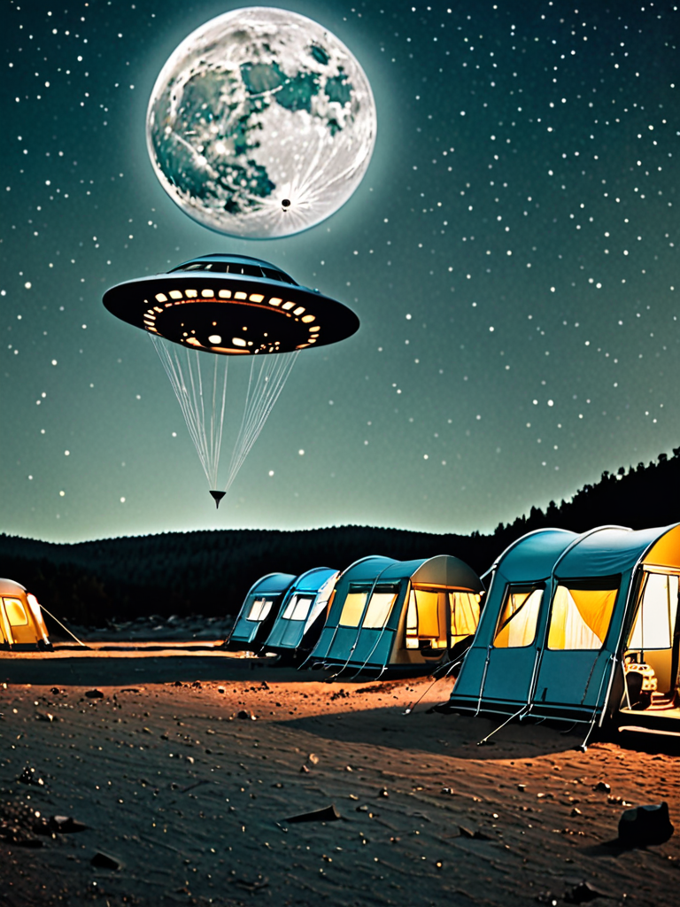 aliens flying out of a moon camp