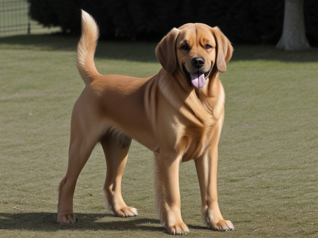 A Playful Golden Dog Standing Proudly on a Sunny Day Outdoors.