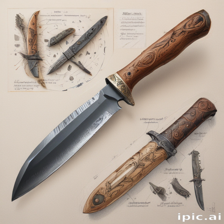 Intricately Designed Knives with Ornate Handles and Detailed Sketches