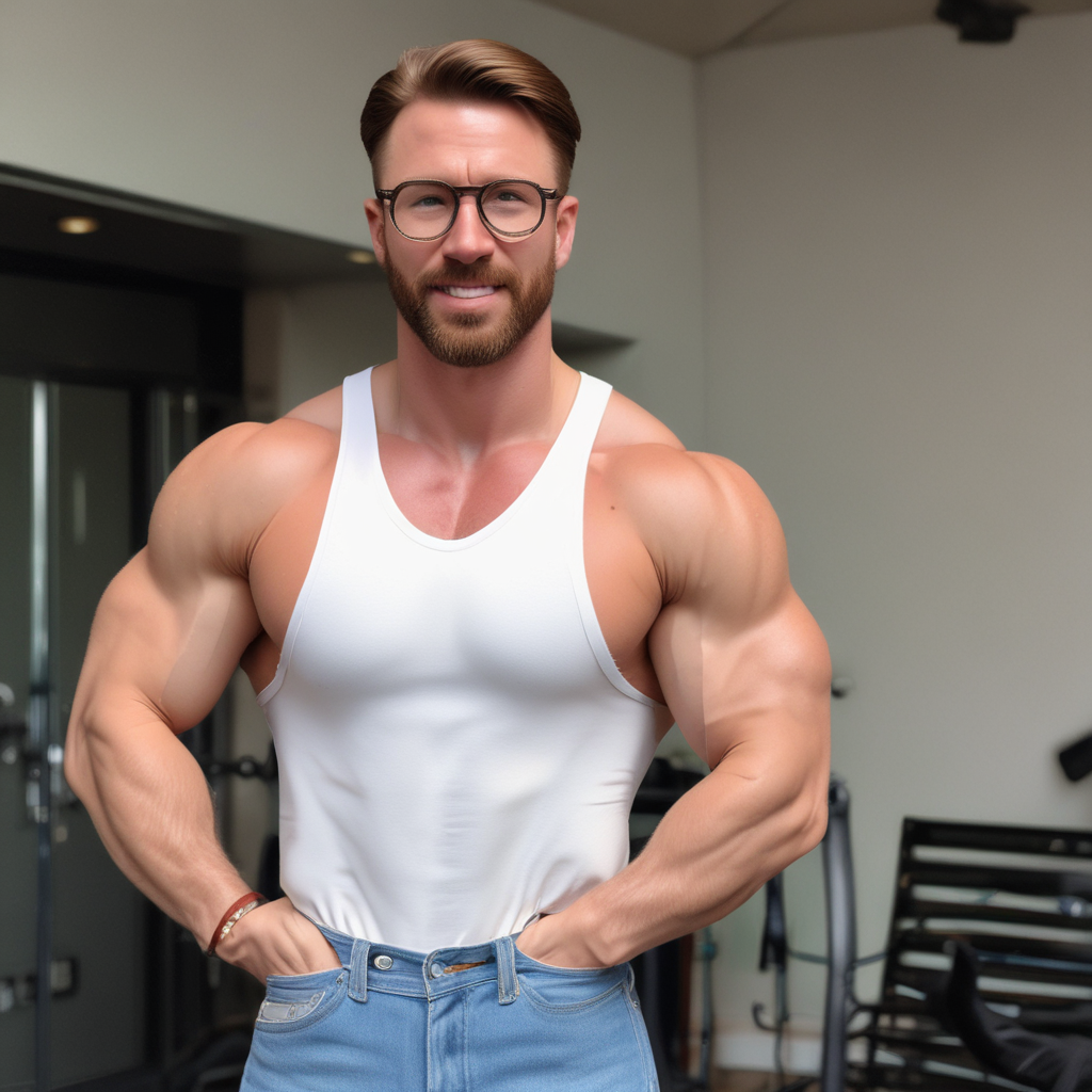 Chris Evans large muscle man, only in a transparet white jockstrap ...