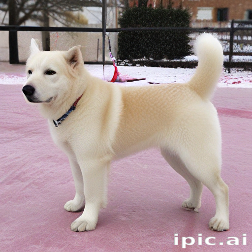 A Beautiful Cream-Colored Dog Posing Gracefully on a Snowy Surface.