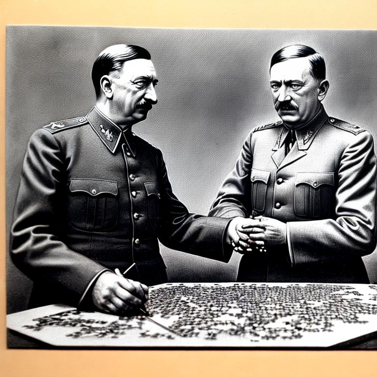 hitler doing jigsaw puzzle with picture of stalin