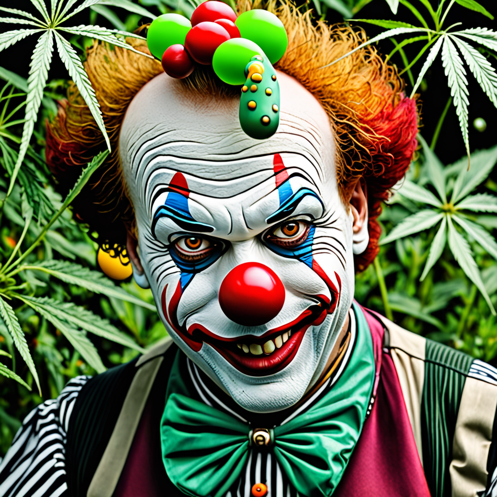 a clown, high on weed, Martina Hoffmann style, high res