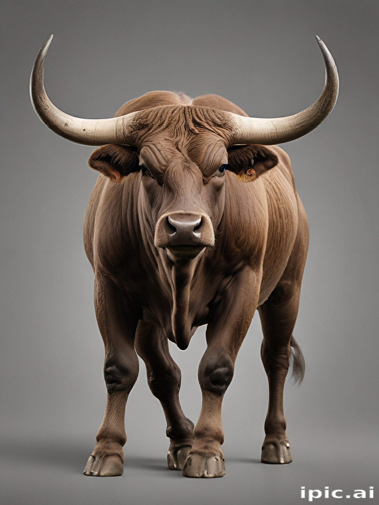 Majestic Brown Bull with Prominent Horns Stands Proudly Against a ...