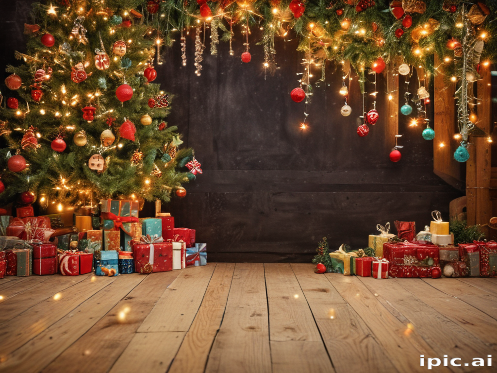 A Festive Christmas Scene with Twinkling Lights, Trees, and Colorful ...
