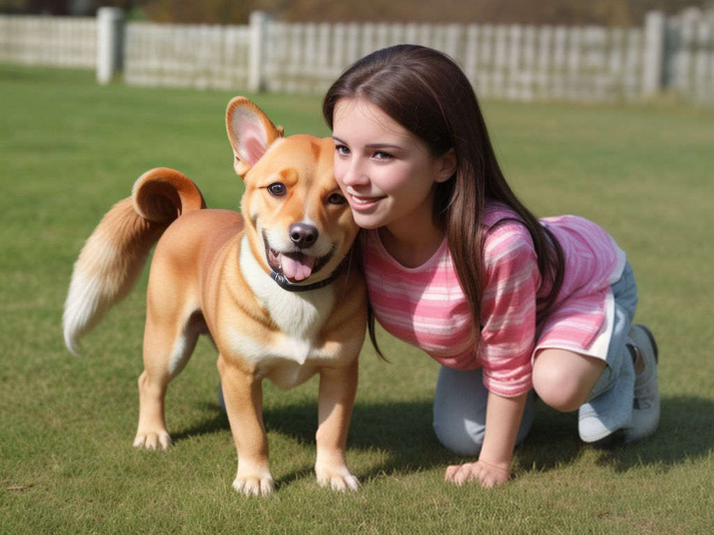 A Joyful Girl Enjoys a Playful Moment with Her Happy Dog.