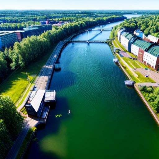 River Aurajoki in Turku, Finland as a swimming pool in a city closeup ...