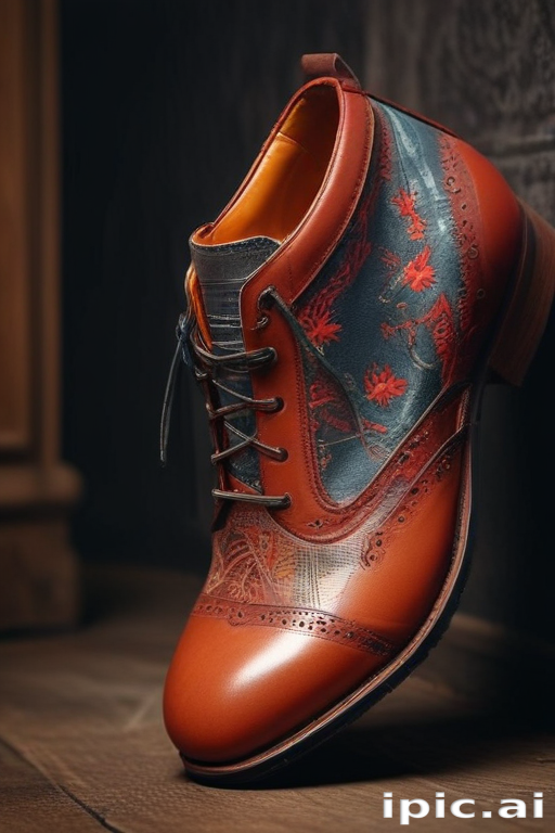 Elegant Brown Leather Shoe with Intricate Floral Design and Stylish Details