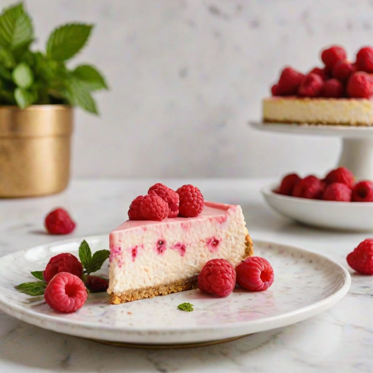 Delicious Raspberry Cheesecake Slice Garnished with Fresh Raspberries ...