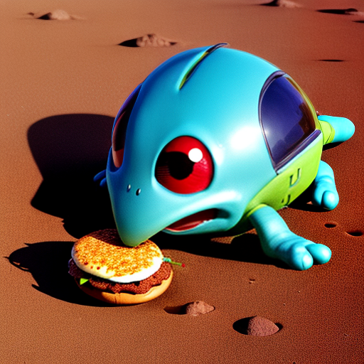 Alien eats a burger on Mars