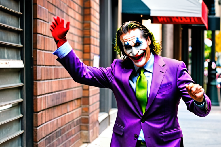 Gavin Newsom as The Joker laughing hysterically like a maniac with arms ...