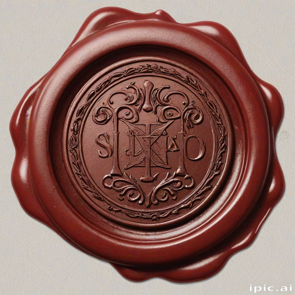 Intricate Wax Seal Featuring Ornate Design and Symbolic Lettering Emblem