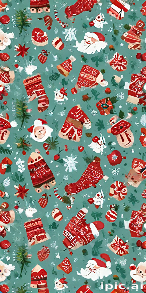 Festive Patterns of Santa, Christmas Trees, and Holiday Cheerful Characters
