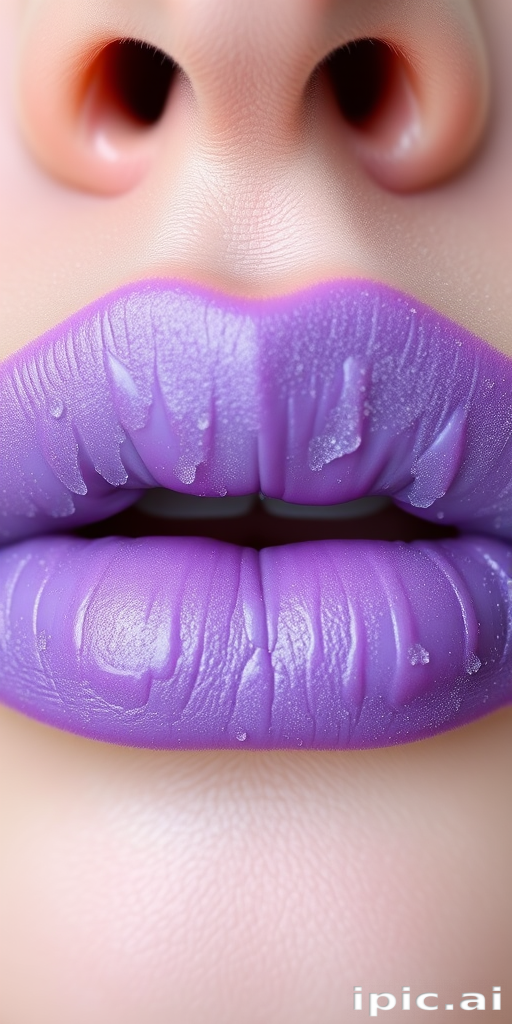 Close-Up of Glossy Lavender Lips with a Textured and Shiny Finish