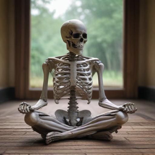a professional photography of a skeleton meditation, deep meditation ...