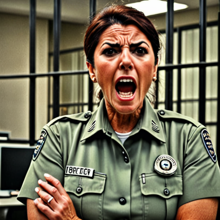 Stern Italian female correctional officer yelling
