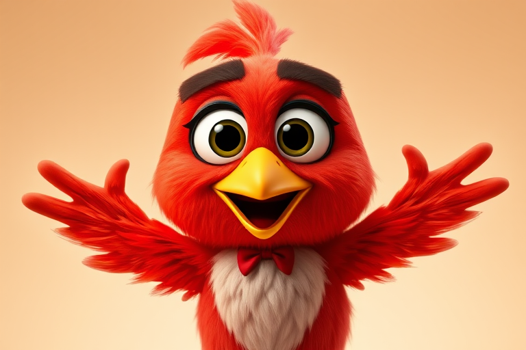 animated red bird character with big eyes and a cheerful expression ...