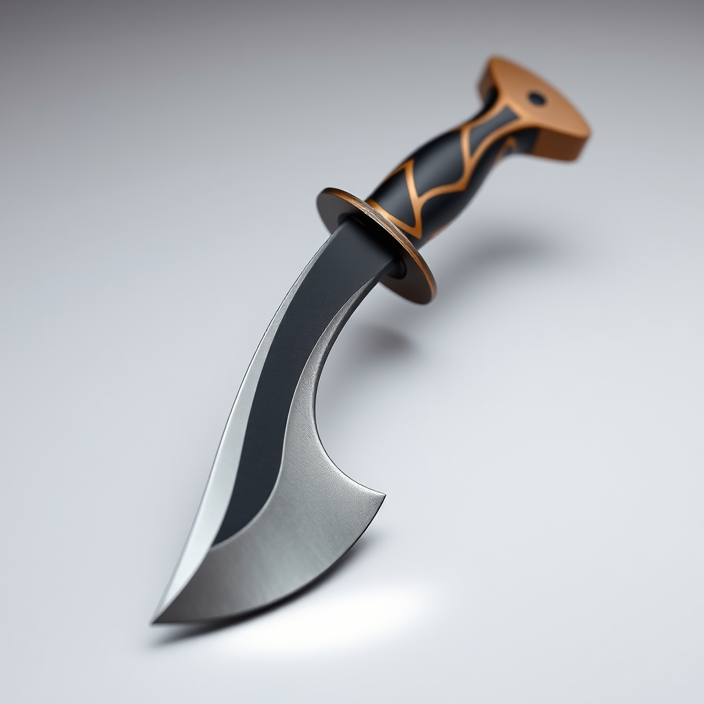 Generate a high-resolution image of a curved dagger with a unique ...