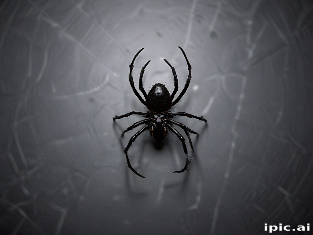 A Close-Up of a Black Spider on a Textured Dark Surface