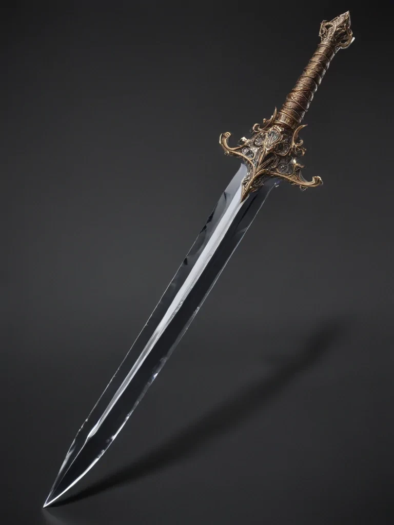 Exquisite Fantasy Sword with Intricate Design and Gleaming Blade Detail