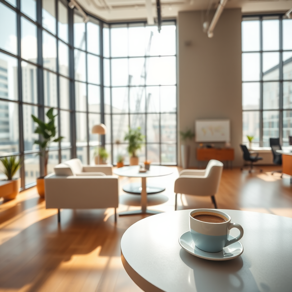 A Bright and Inviting Office Space with Coffee and Modern Decor