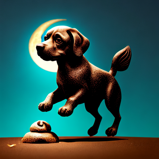a dog riding a peice of poop to the moon