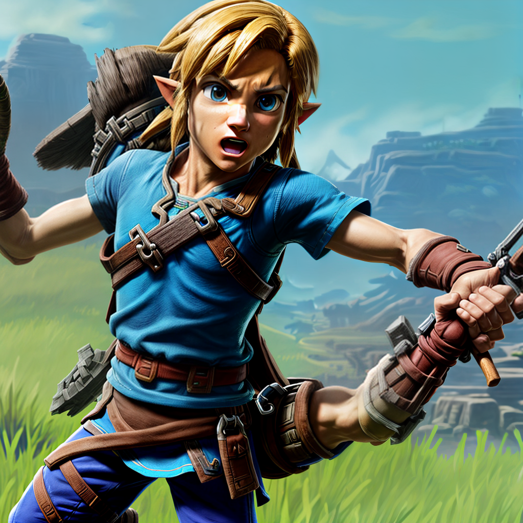 Link from breath of the wild, side view of his torso, right arm ...