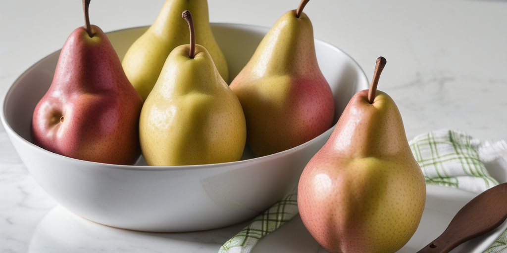 A Fresh Arrangement of Juicy Pears in a Stylish White Bowl.