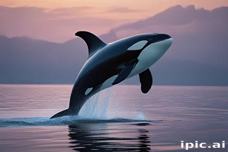 Majestic Orca Leaping Out of Serene Waters at Sunset