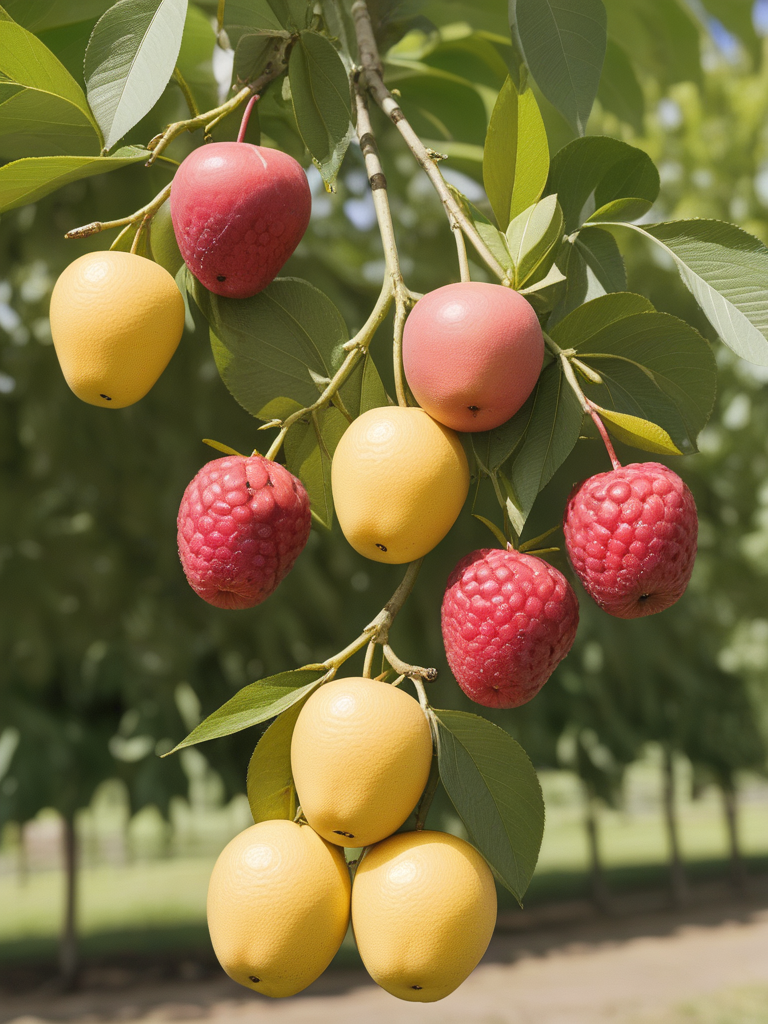 Colorful Cluster of Red and Yellow Fruits Hanging from a Tree
