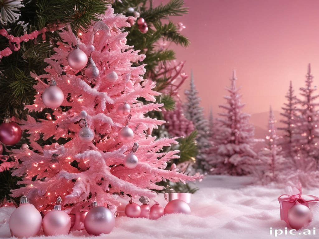 Charming Pink Christmas Tree Surrounded by Festive Winter Wonderland ...