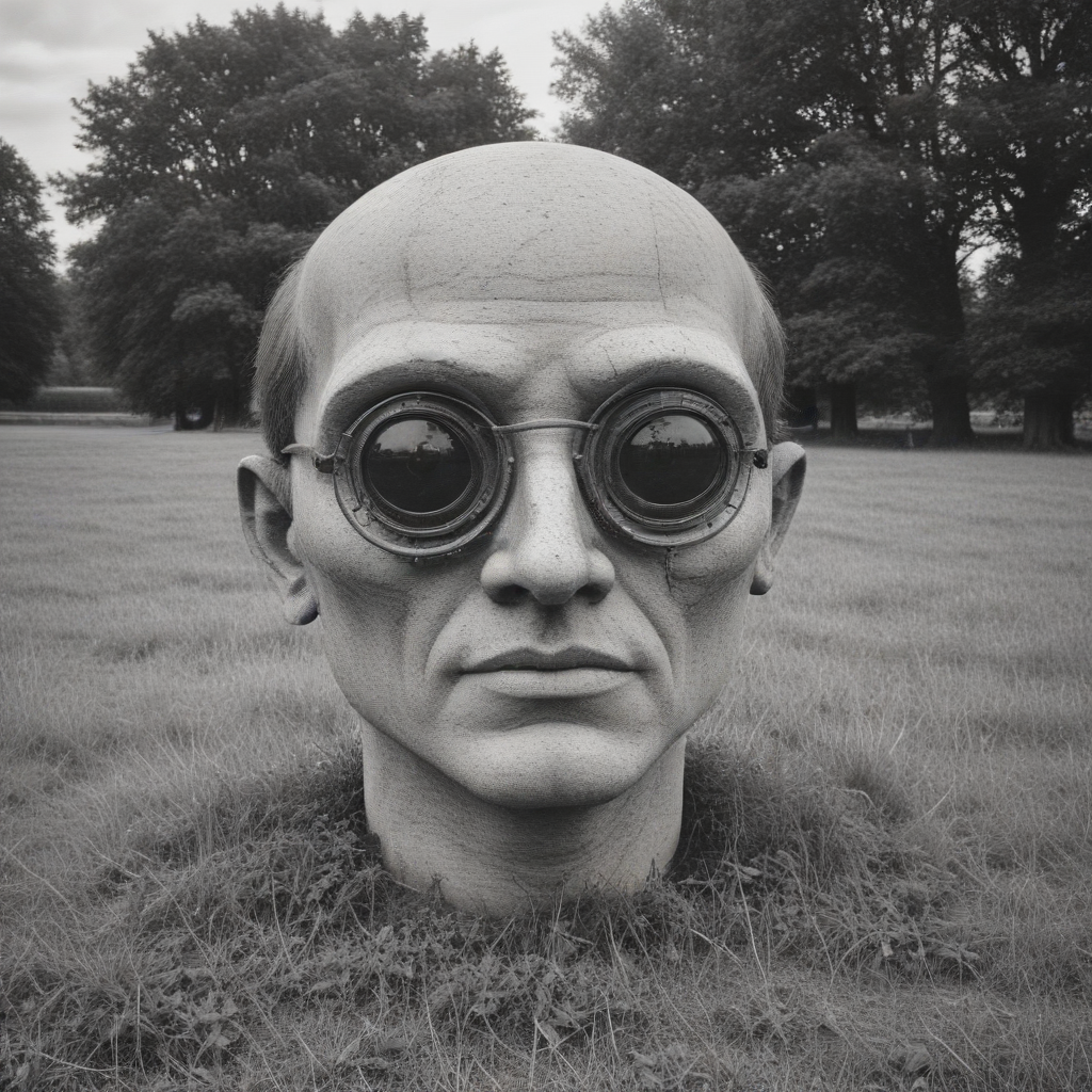 An etching of the one-eyed Cyclops, in an open field in Versailles garden.