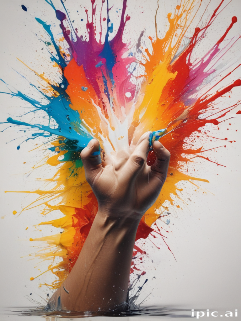 Vibrant Explosion of Colors Emanating from a Dynamic Hand Gesture
