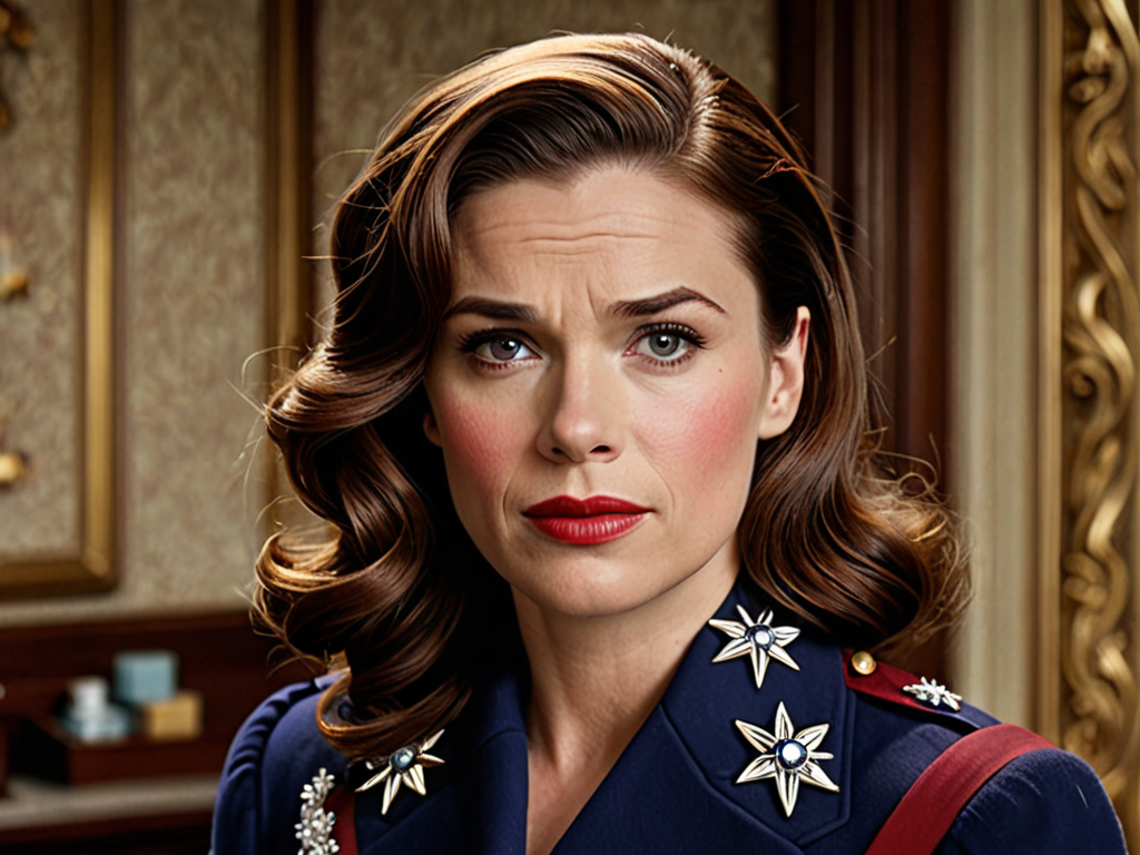 Haylee Atwell Peggy Carter portrait with messy face with white and ...