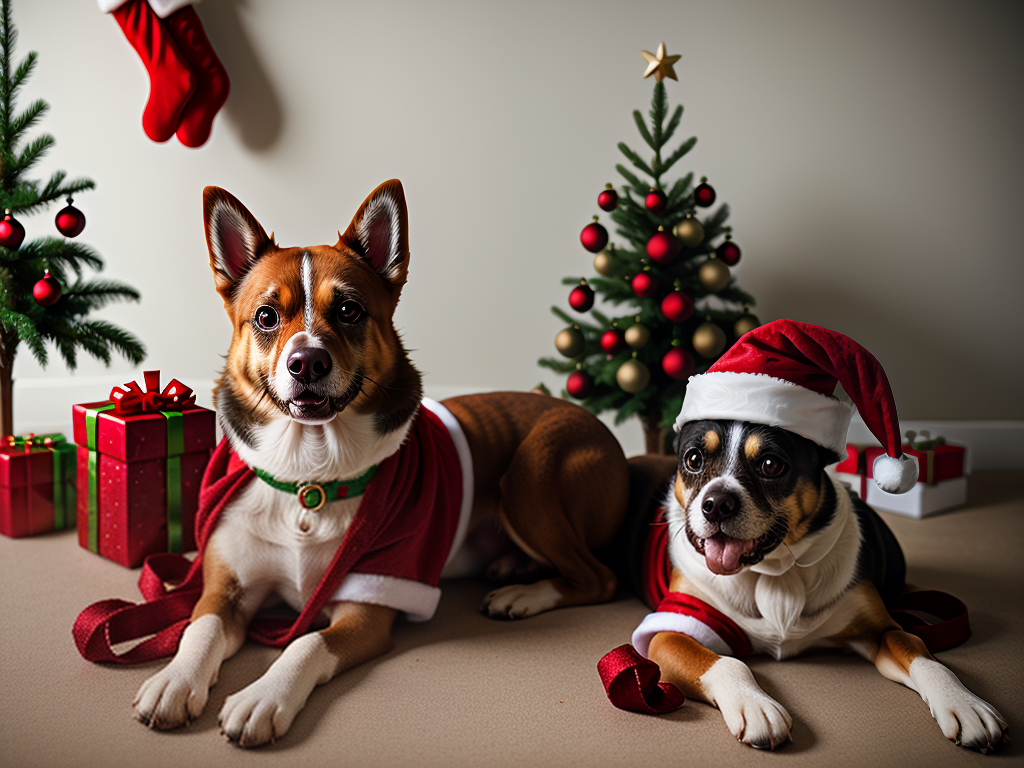 Adorable Dogs Dressed in Christmas Costumes Surrounded by Festive ...