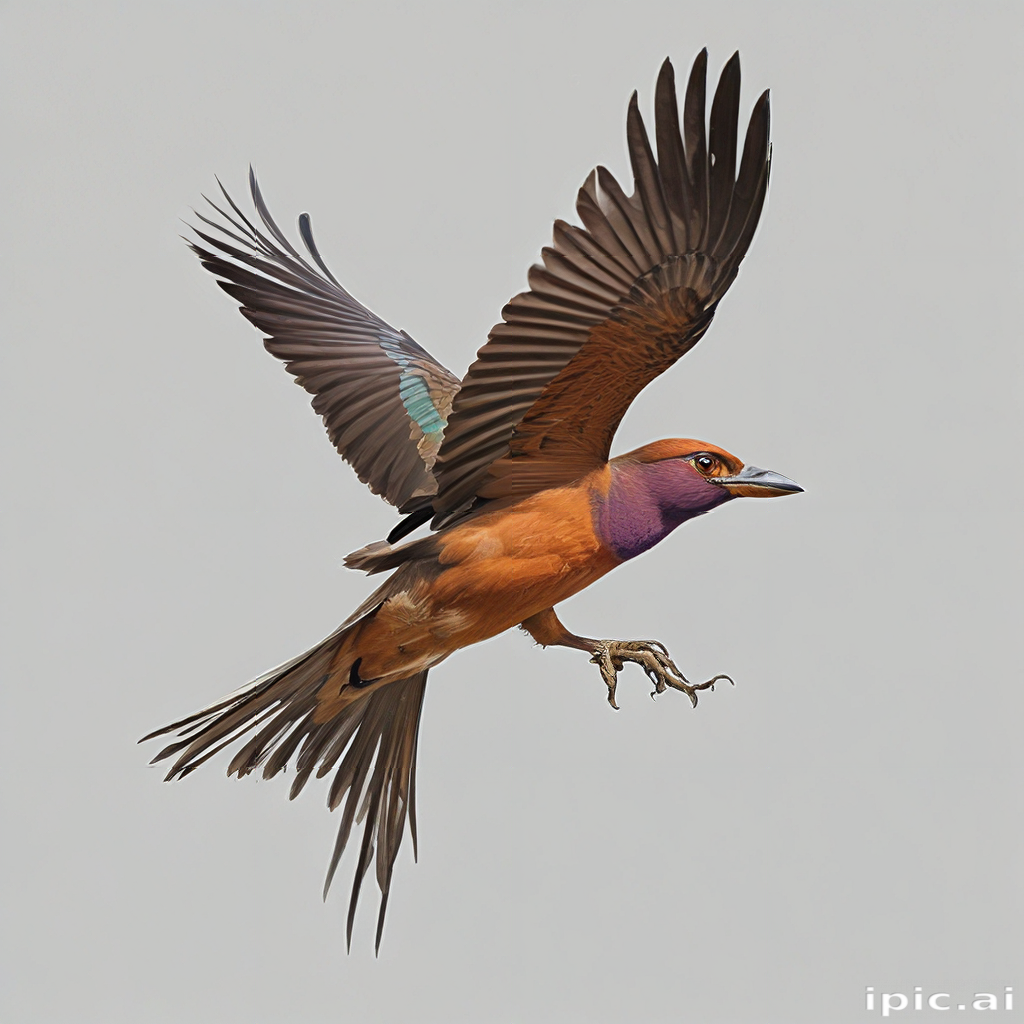 A Colorful Bird in Flight with Vibrant Feathers Against a Plain Background