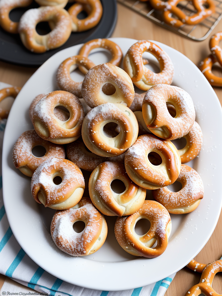 Deliciously Baked Pretzel Rings Sprinkled with Sugar on a White Plate
