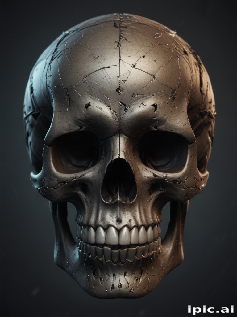 Intricately Detailed Cracked Skull Rendered in Realistic 3D Art Style
