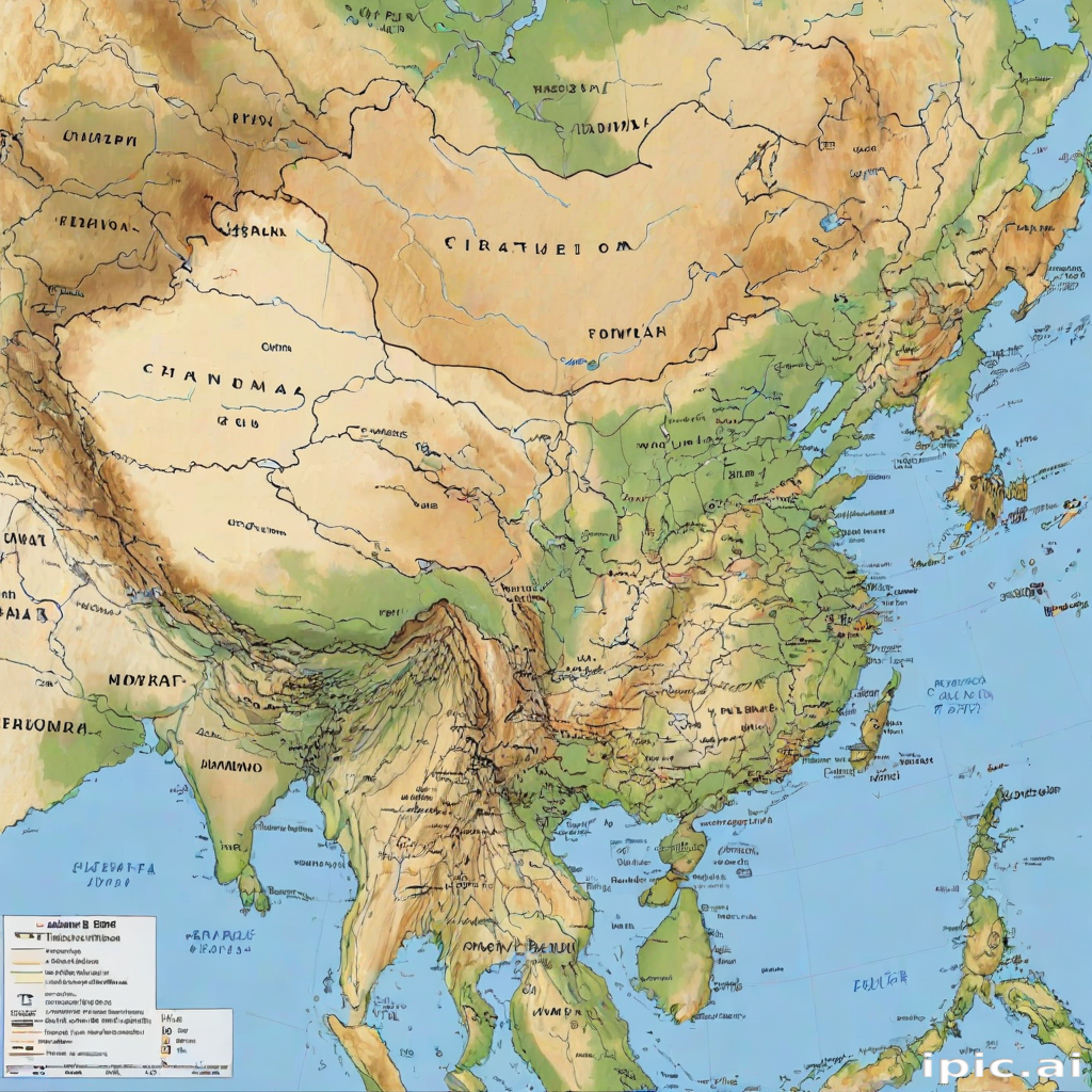 Detailed Physical Map of East Asia Featuring Major Geographic Features ...