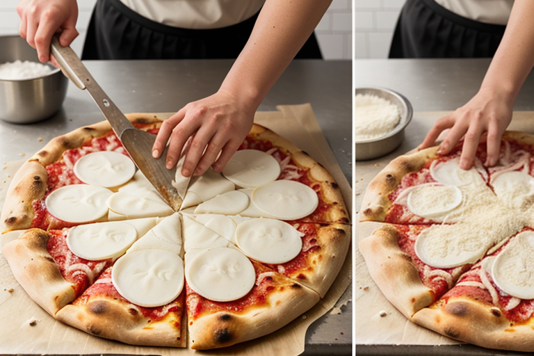 Crafting the Perfect Pizza: Slicing Dough and Layering Cheese with Care