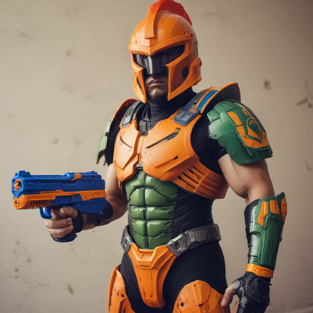 spartan warrior with nerf gun