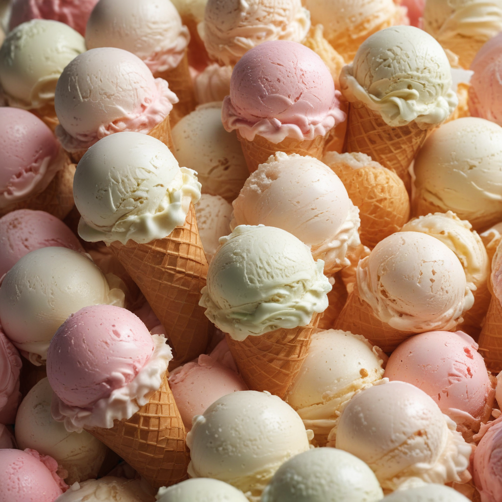 A Colorful Array of Ice Cream Cones in Various Flavors and Textures.