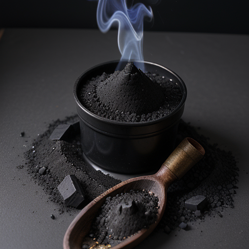 Artistic Arrangement of Black Powder with Smoke Rising from the Container