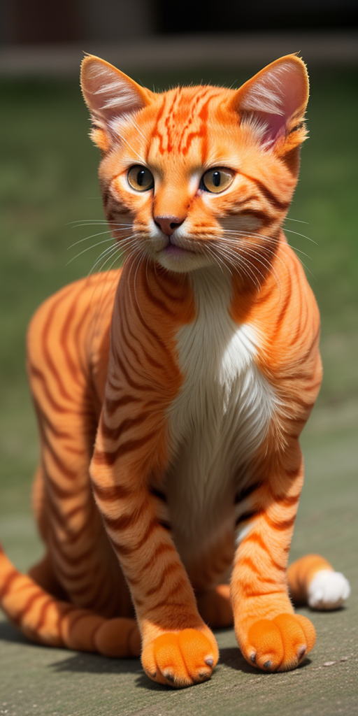 A Playful Orange Tiger Cat Sitting Gracefully in a Sunlit Garden.