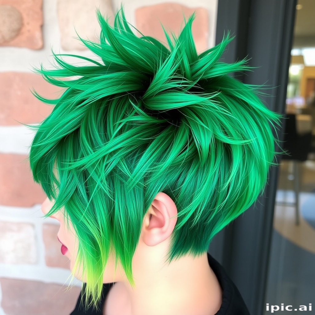Vibrant Green Spiky Hairstyle with a Stylish and Edgy Look.