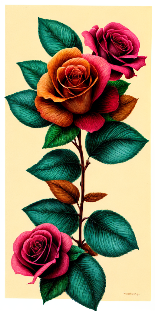 coral roses drawing flower colorful