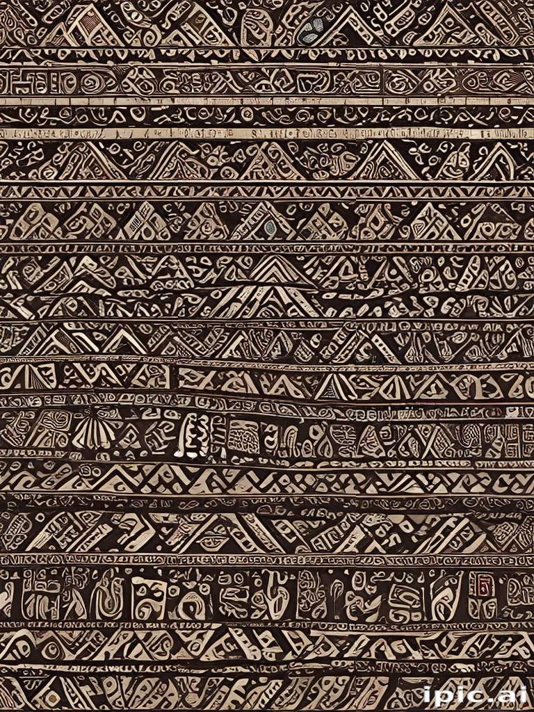 Intricate Patterns of Ancient Symbols and Designs on a Dark Background