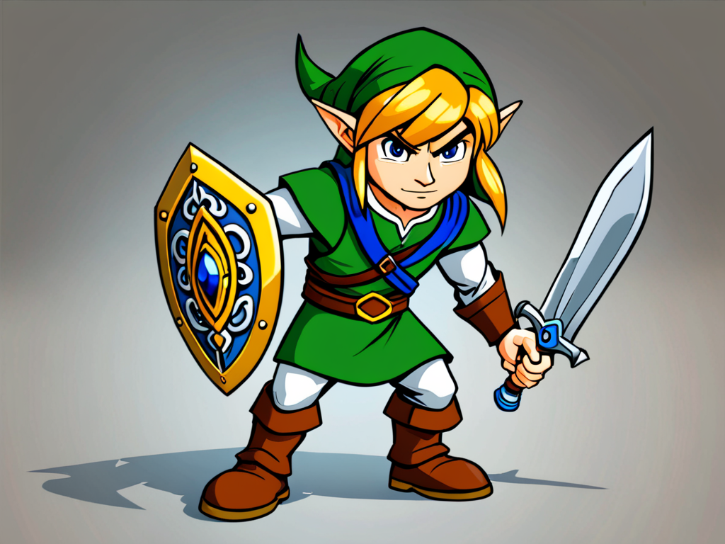 a cartoon warrior similar to link, in the style of Brad colbow