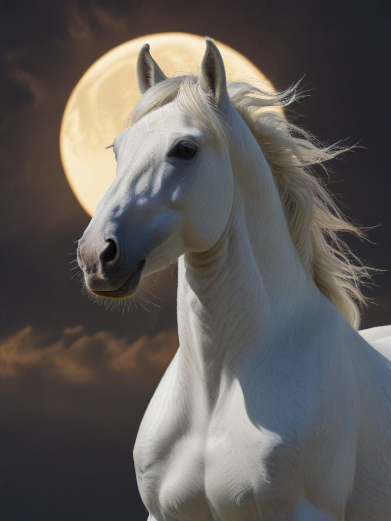 Scary white horse in sky solar eclipse