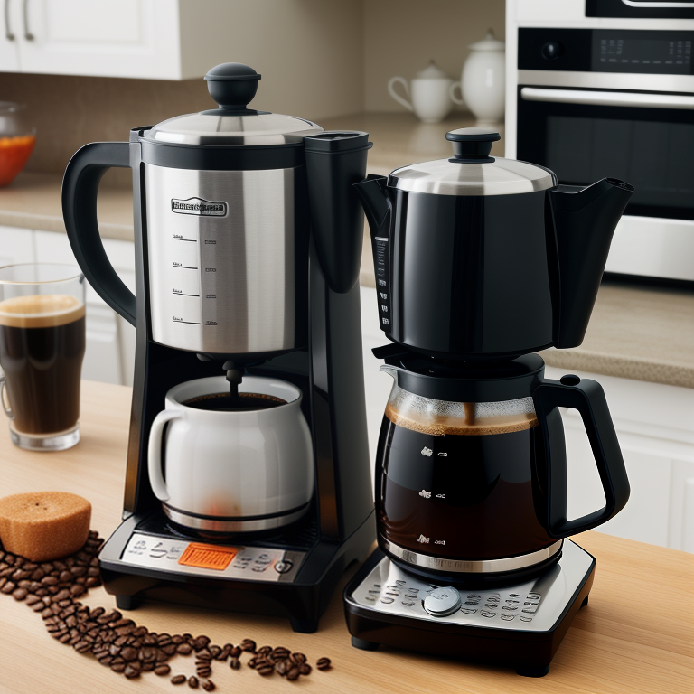 Elegant Coffee Maker Setup with Fresh Brewed Coffee and Beans Nearby